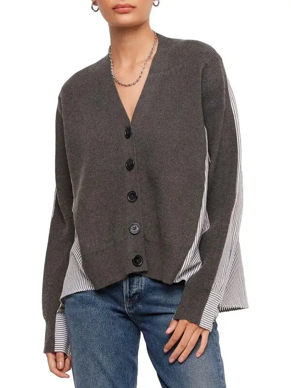 Fifteen Twenty Celine Mixed Media Cardigan - Charcoal
