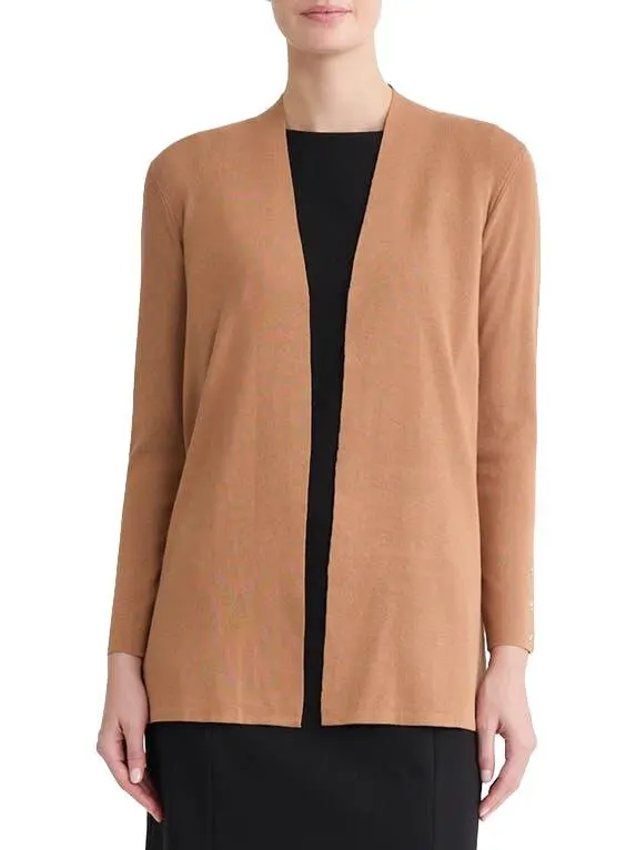 KASPER Open Front Cardigan - Dark Camel