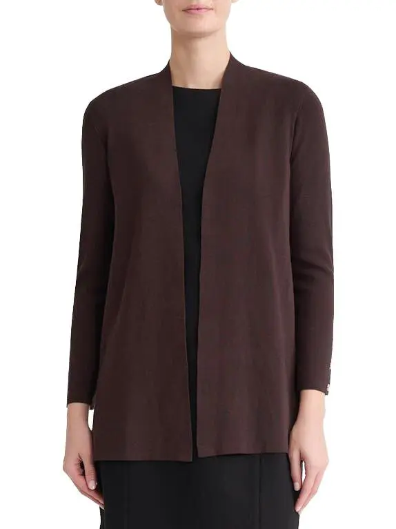 KASPER Open Front Cardigan - Rich Chocolate