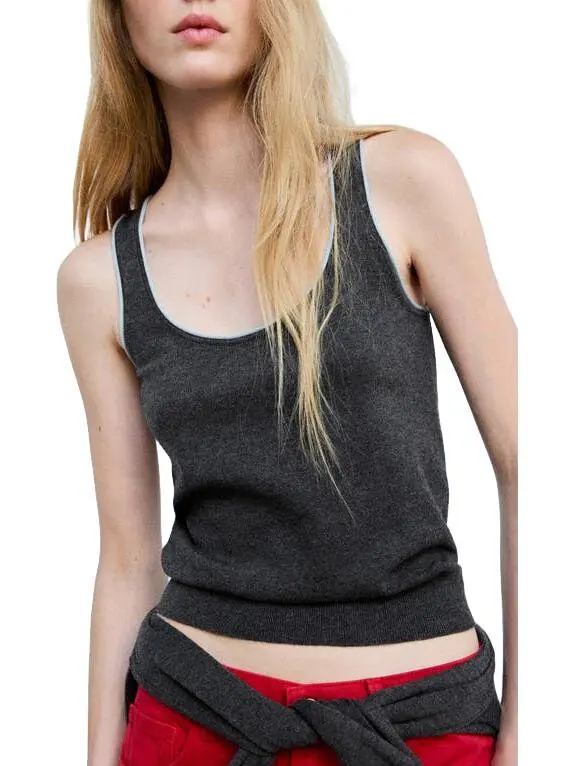 Mango Contrast Piping Knit Top - Grey