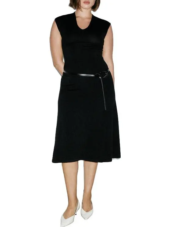 Mango V-neck Knit Midi Dress - Black