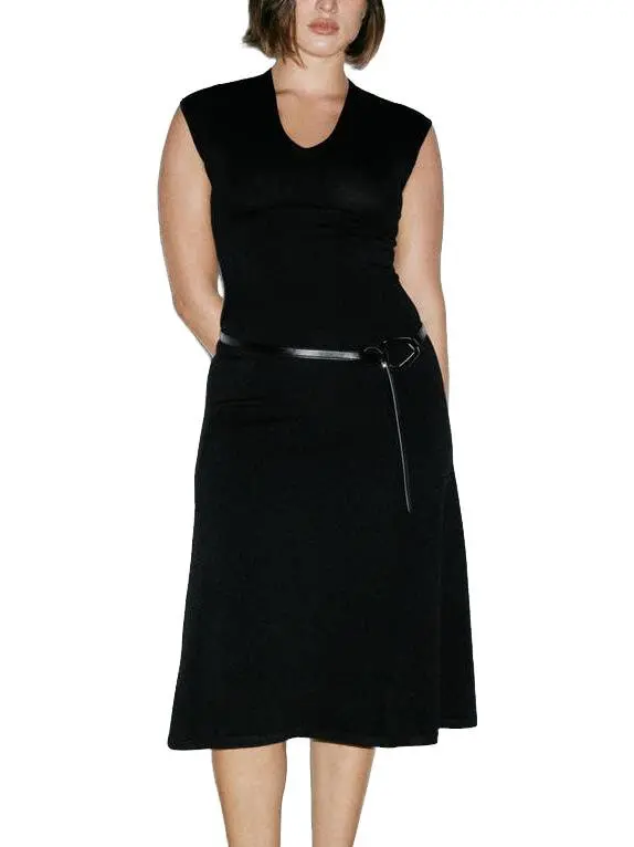 Mango V-neck Knit Midi Dress - Black
