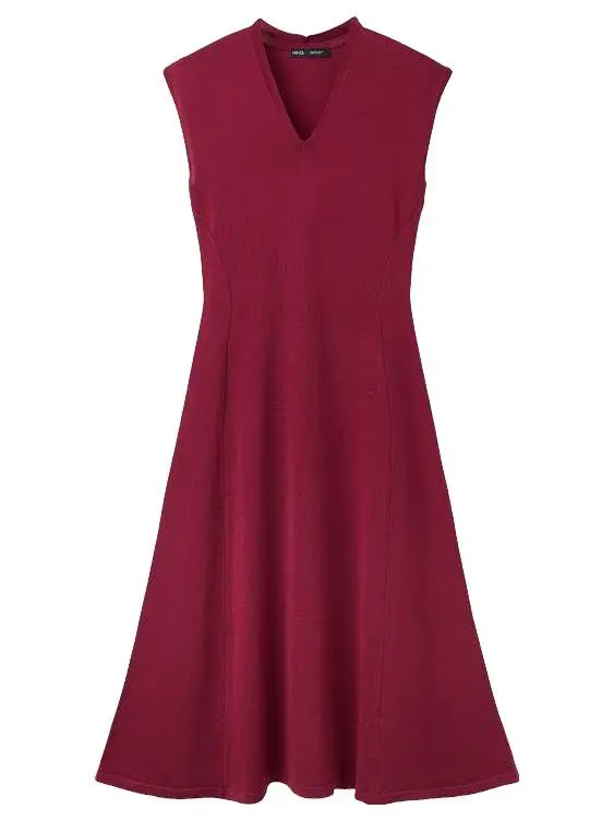 Mango V-neck Knit Midi Dress - Strawberry