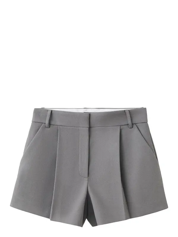 Mango Pleated Straight Leg Shorts - Grey
