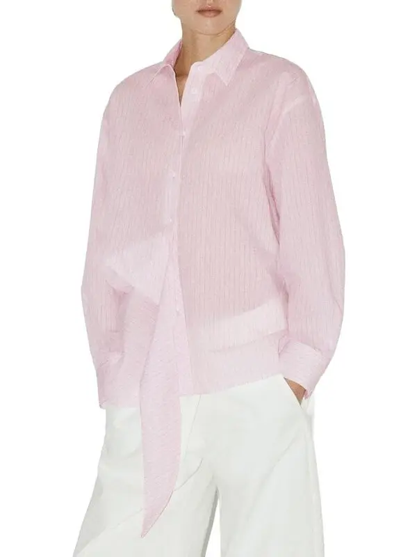 Mango Bow Detail Pinstripe Shirt - Pink