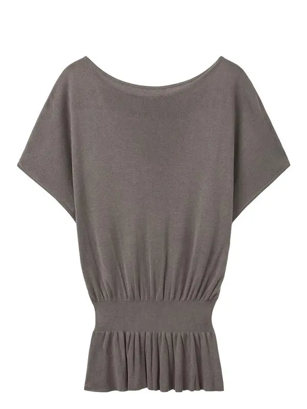 Mango Ruched Fine Knit Sweater - Medium Brown