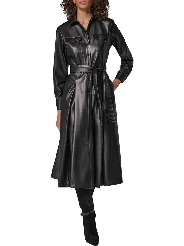 Donna Karan New York Faux Leather Belted Shirtdress - Black