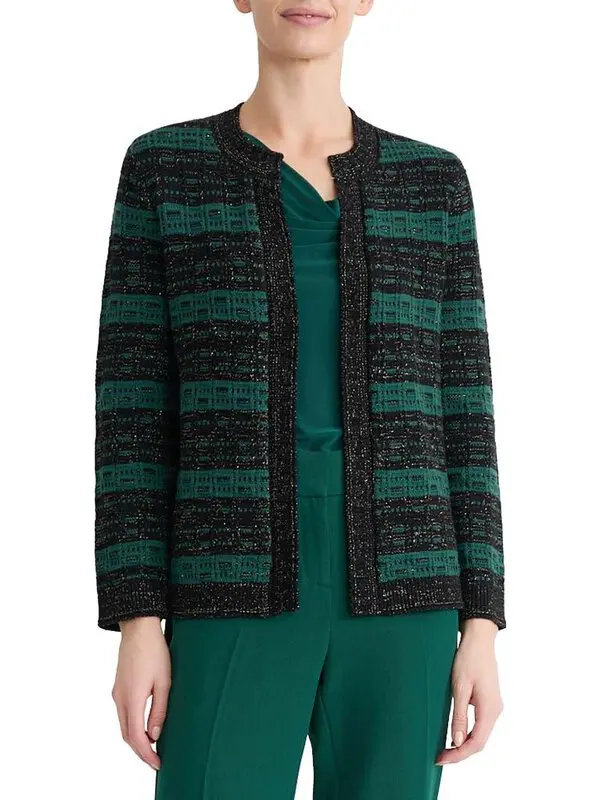 KASPER Metallic Stripe Cardigan - Evergreen/black