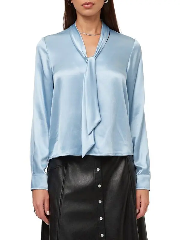 Fifteen Twenty Patty Tie Neck Satin Shirt - Glacier
