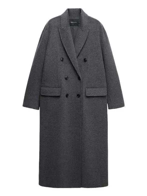 Mango Long Wool & Cashmere Coat - Grey