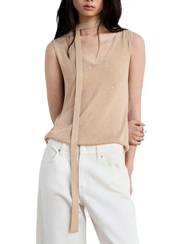 Mango Sequin V-neck Sweater - Sand