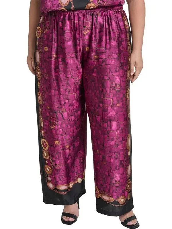 Karl Lagerfeld Paris Printed Wide Leg Soft Pants - Cherry Lacquer Combo