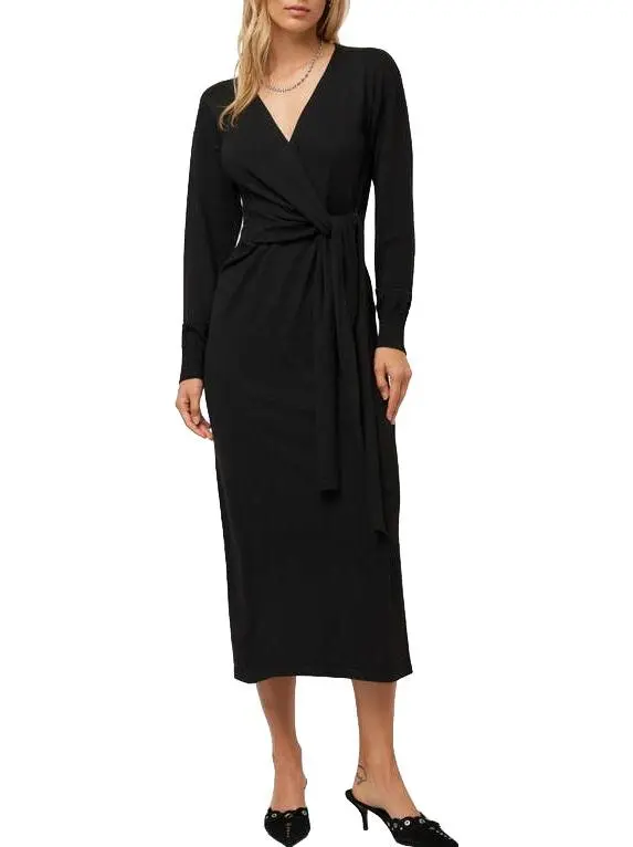 Fifteen Twenty Raya Wrap Midi Sweater Dress - Black