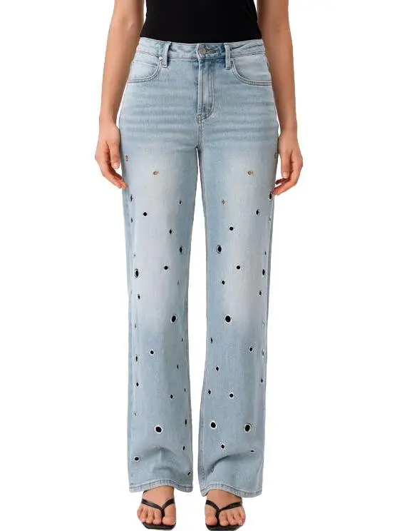 BAYEAS Eyelet High Waist Straight Leg Jeans - Snowdrift
