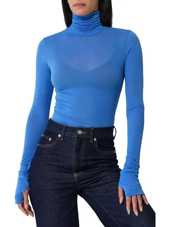 MARCELLA Eloise Sheer Turtleneck Top - Sky Blue