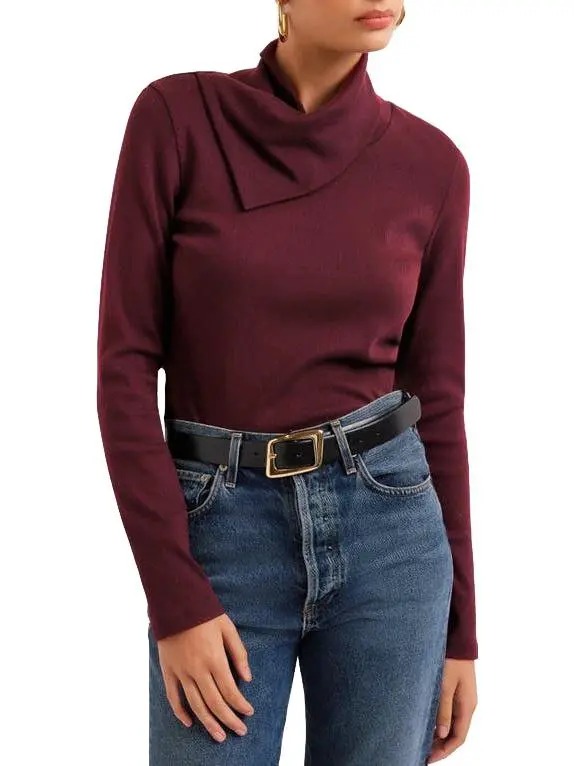 Fifteen Twenty Rhonda Drape Neck Rib Sweater - Merlot