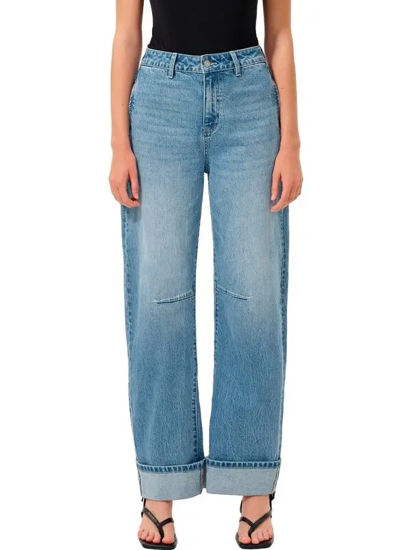 BAYEAS High Waist Cuffed Barrel Jeans - Pallidus
