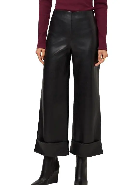 Fifteen Twenty Regina Cuffed Cropped Faux Leather Pants - Black