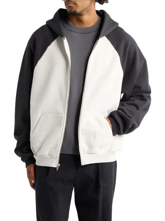 ELWOOD Ragglan Colorblock Zip Hoodie - Bone/black