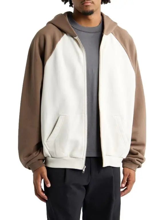 ELWOOD Ragglan Colorblock Zip Hoodie - Bone/brown