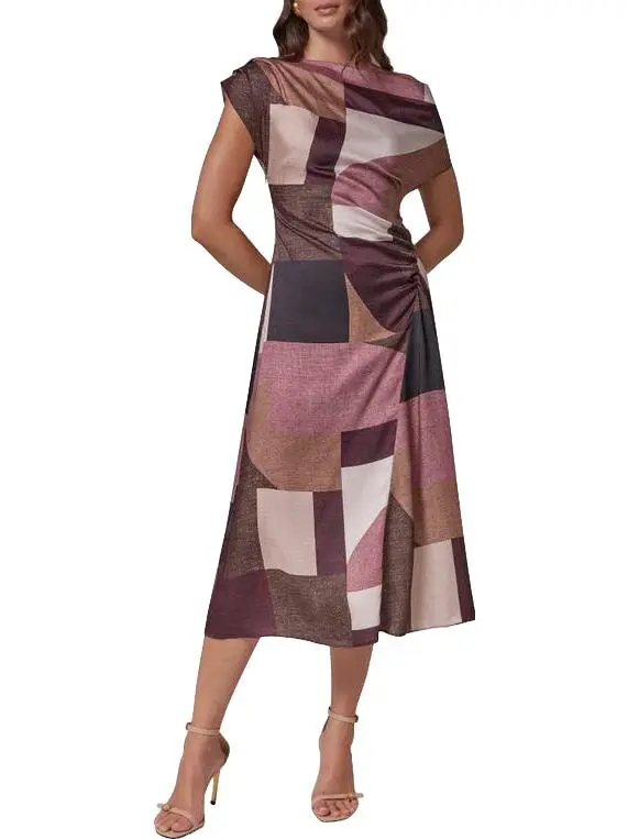 Donna Karan New York Colorblock One-shoulder Twill Midi Dress - Blk/camel Multi