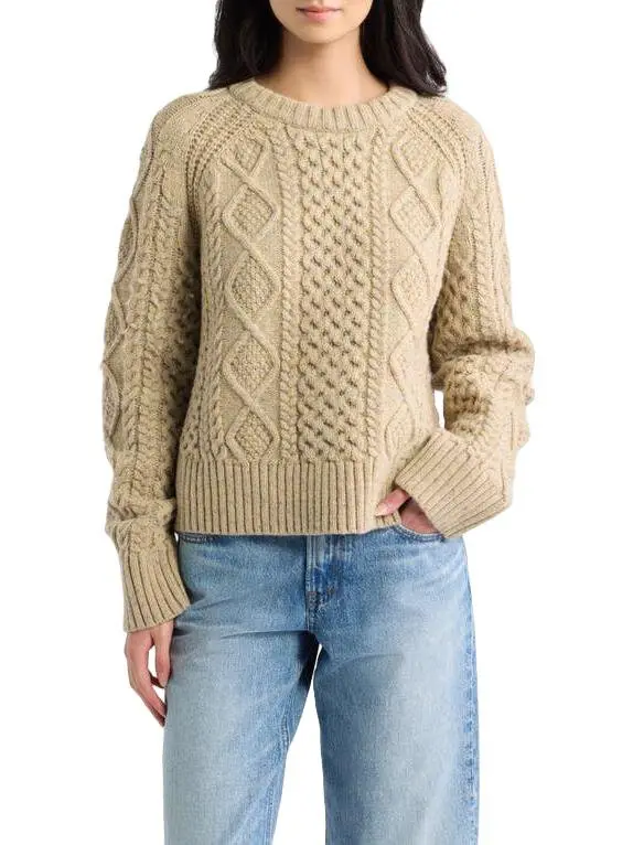 Pendleton Fisherman Cable Knit Wool Blend Sweater - Tan Donegal