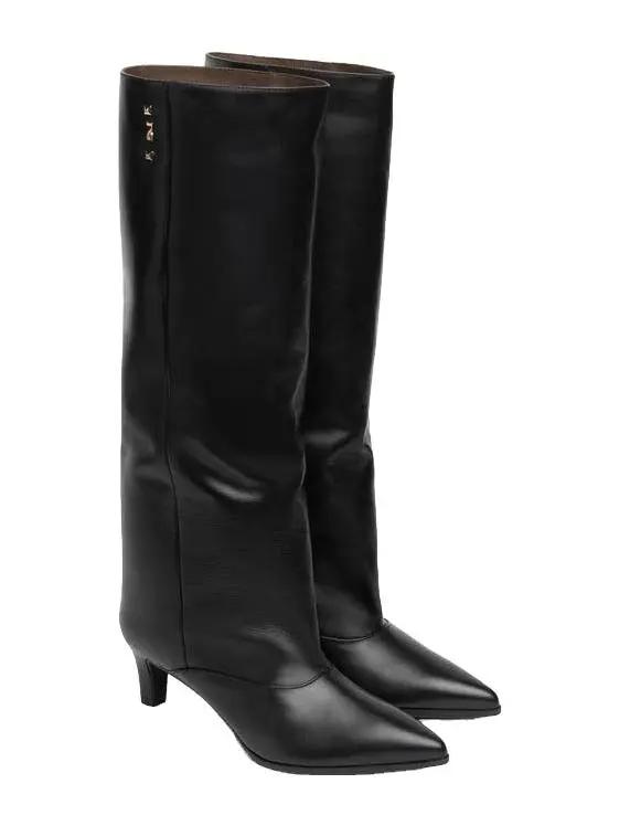 NEROGIARDINI Cuffed Pointed Toe Knee High Boot - Black