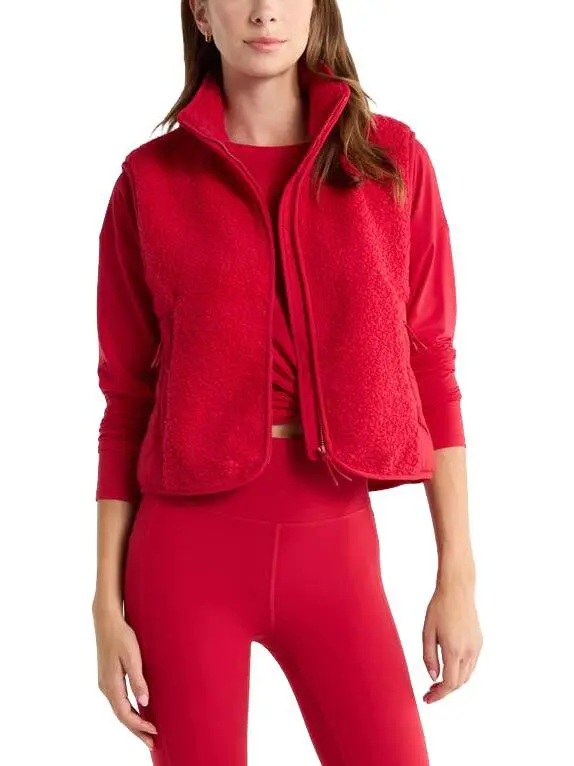 Zella Summit Faux Shearling Hybrid Vest - Red Jester