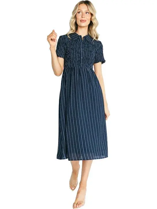 BALTIC BØRN Dottie Striped Midi Dress - Navy