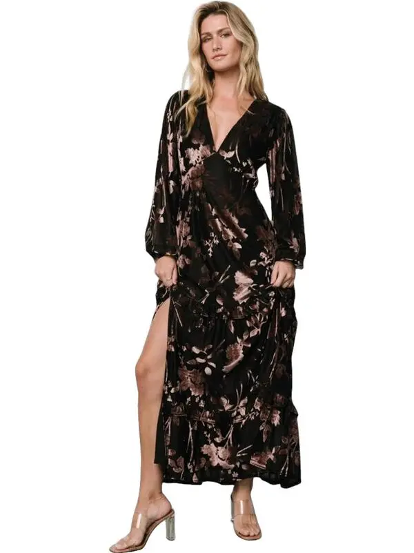 BALTIC BØRN Liana Velvet Embossed Maxi Dress - Black