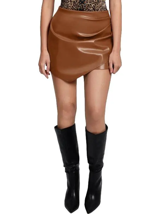POPILUSH Shapewear Faux Leather High-waisted Skort - Clay
