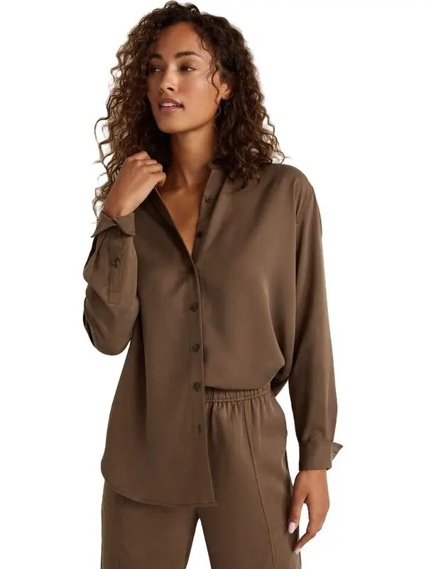 HAVEN WELL WITHIN The Daily Shirt In Drapey Twill - Deep Mocha