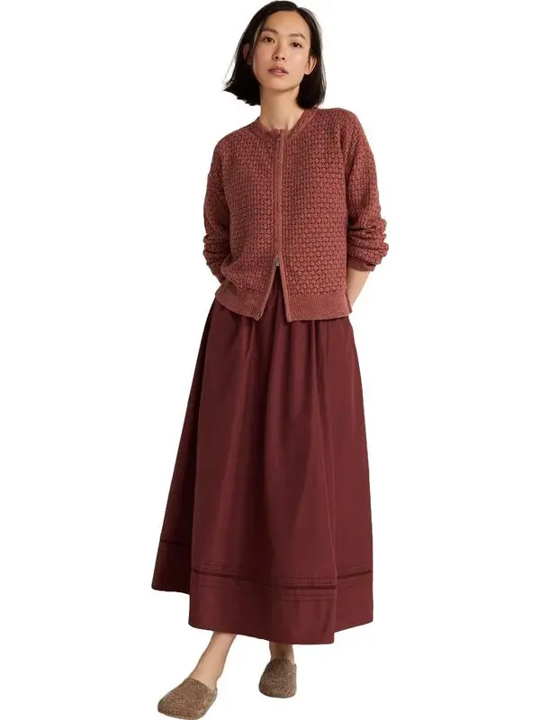 HAVEN WELL WITHIN Pima Cotton Poplin Lace Pintuck Midi Skirt - Garnet