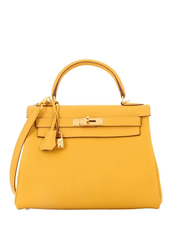 Hermès Kelly Handbag Togo With Gold Hardware 28 - Yellow