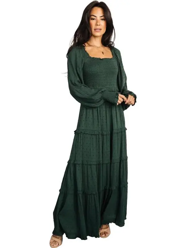 BALTIC BØRN Amanda Smocked Dotted Maxi Dress - Evergreen