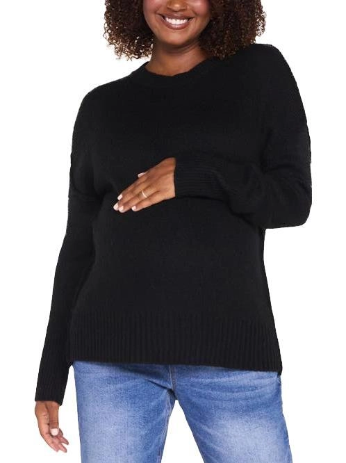 Motherhood Maternity Crew Neck Long Sleeve Sweater - Black