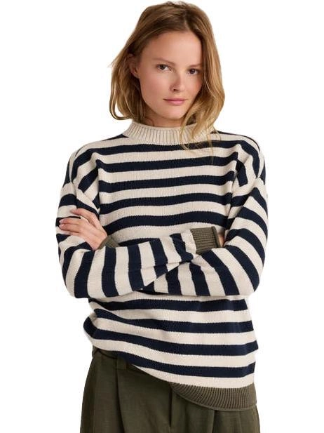 HAVEN WELL WITHIN Organic Cotton Heritage Striped Roll Neck Sweater - Nightfall/chantrelle/grapeleaf