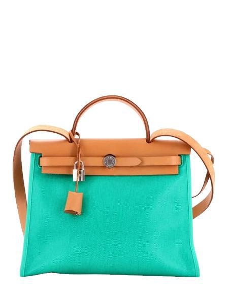 Hermès Herbag Zip Berline Vache Canvas And Leather 31 - Green