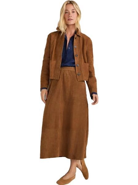 HAVEN WELL WITHIN Suede Patch Pocket Midi Skirt - Whisky