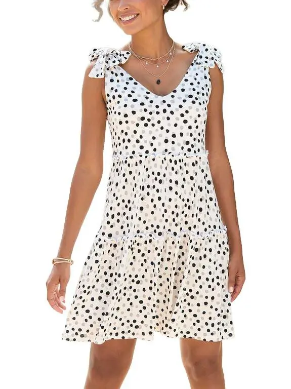 LASCANA Tie Strap Tiered Dress - White Multi