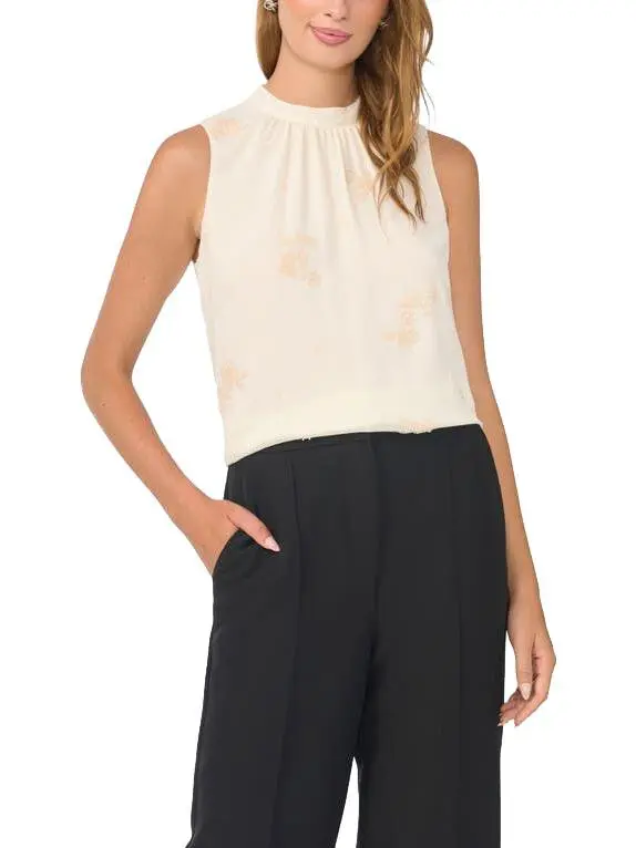 Vince Camuto Beaded Sleeveless Mock Neck Blouse - Sand Drift