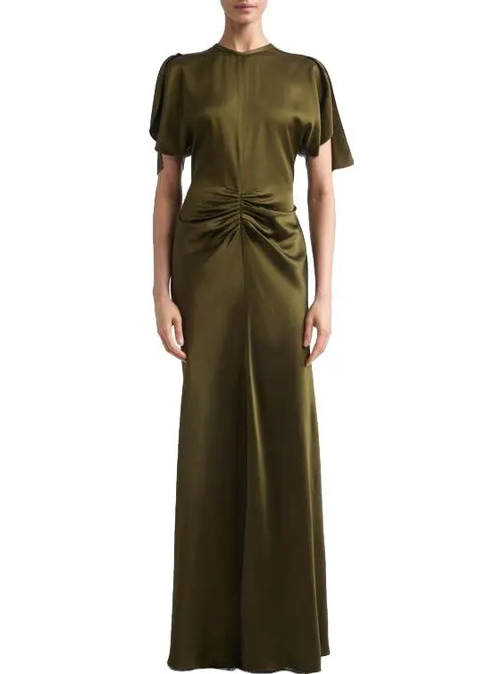 Victoria Beckham Isabella Short Sleeve Column Gown - Marsh Green