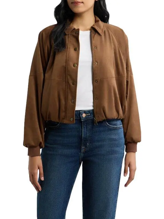 CITY BLUES Snap Front Faux Suede Jacket - Camel