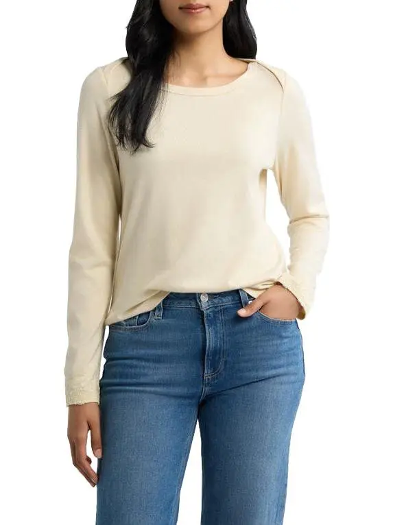 CITY BLUES Lace Cuff Knit Top - Parchment