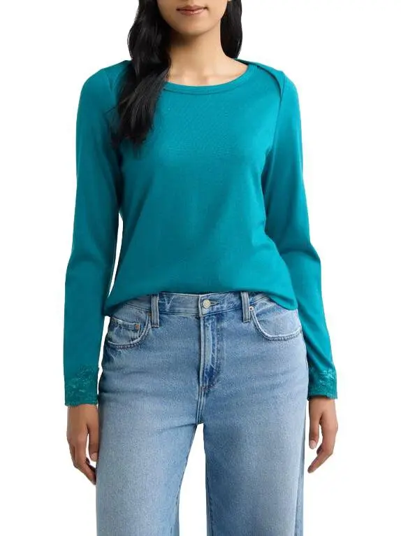 CITY BLUES Lace Cuff Knit Top - Teal