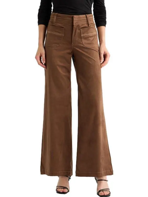 CITY BLUES Wide Leg Faux Suede Pants - Brown