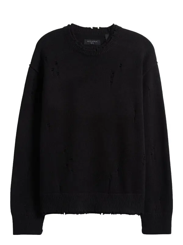 ALLSAINTS Wolf Distressed Crewneck Sweater - Black