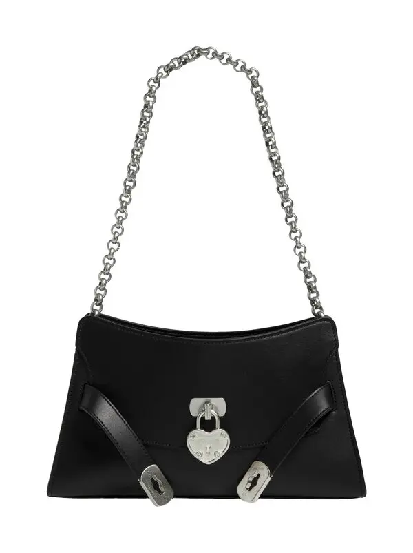 Alexander McQueen Mini Locke Leather Shoulder Bag - Black/silver