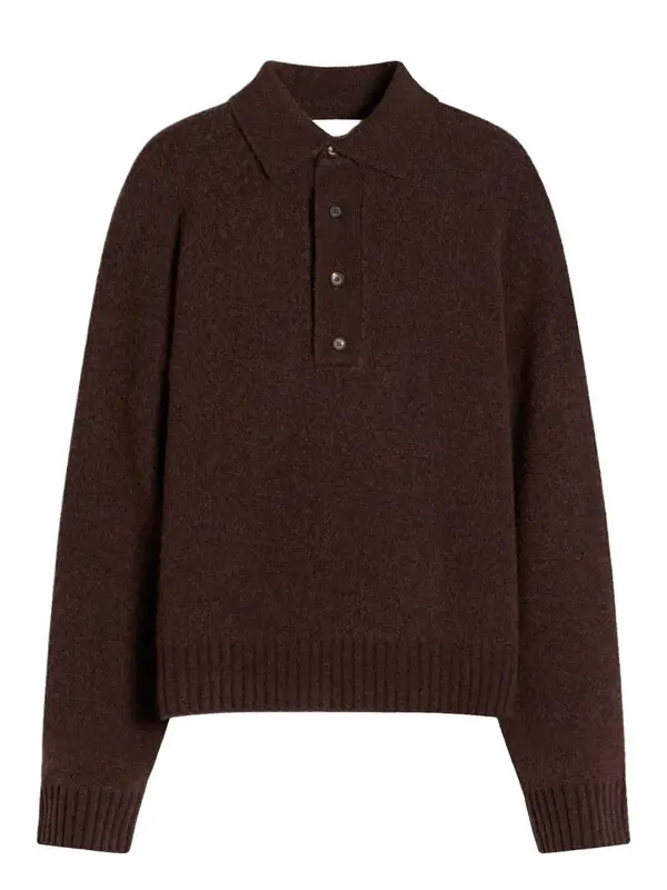 DANIEL SIMMONS Long Sleeve Knit Polo - Brown