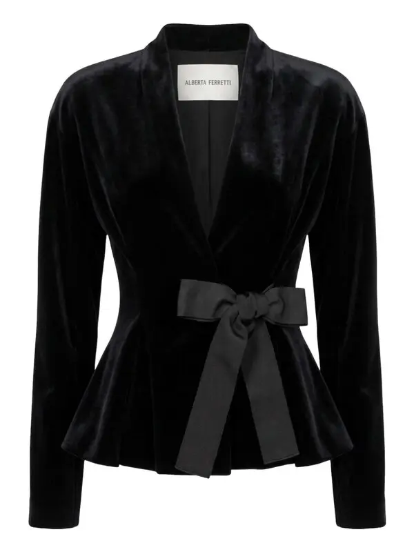 Alberta Ferretti Bow Embellished Velvet Jacket - Black